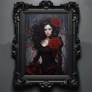 Gothic Rose Artwork. Gothic Prints. Oil Painting. Black Rose Poster ...