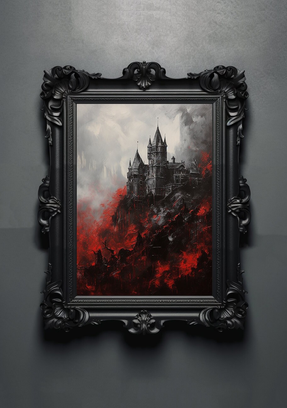 Red Black. Gothic Prints. Oil Painting. Dracula's Castle Poster ...