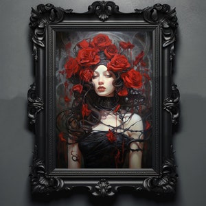 Gothic Rose Artwork. Gothic Prints. Oil Painting. Black Rose Poster ...