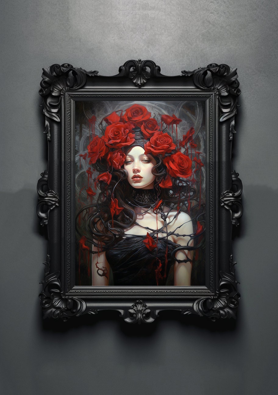 Gothic Rose Artwork. Gothic Prints. Oil Painting. Black Rose Poster ...
