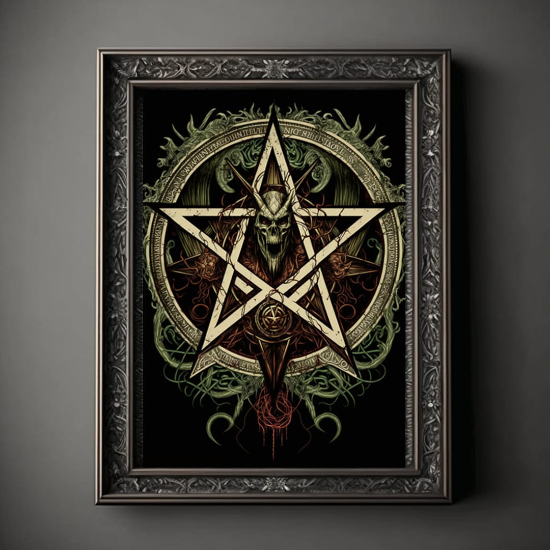 Pentagram Art Print, Demonic Pentagram Art Print Poster Renaissance, Lovecraft, Medieval. Demon ...