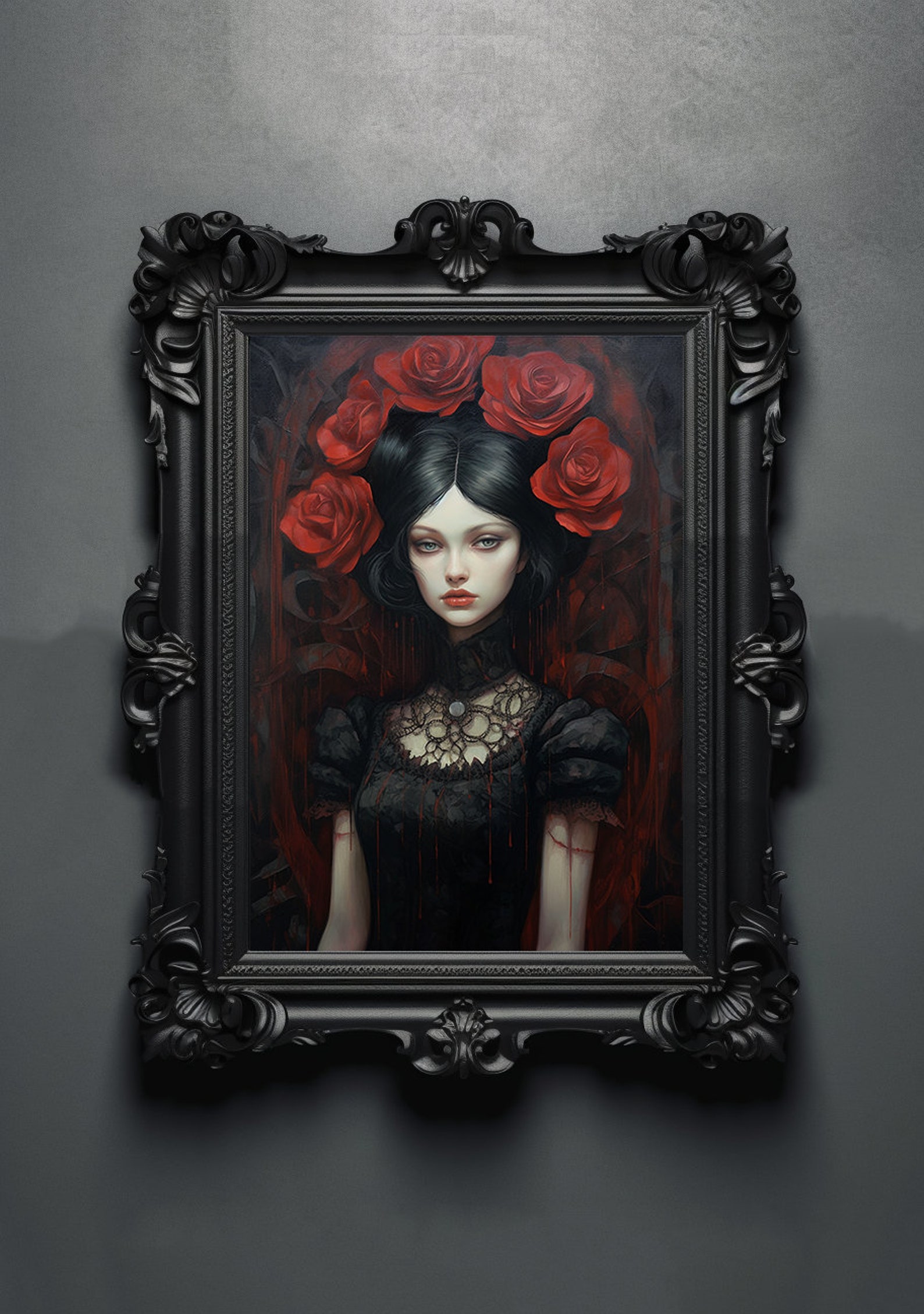 Gothic Rose Artwork. Gothic Prints. Oil Painting. Black Rose Poster ...