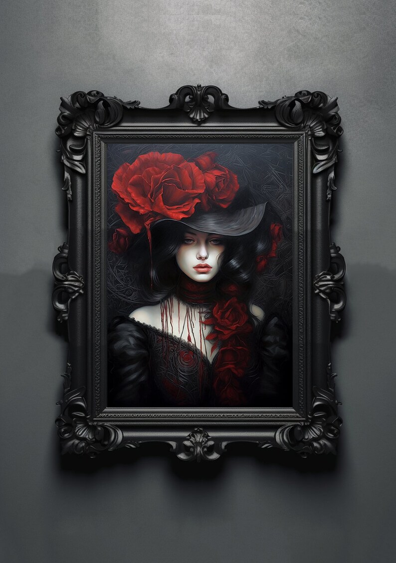 Gothic Rose Artwork. Gothic Prints. Oil Painting. Black Rose Poster ...