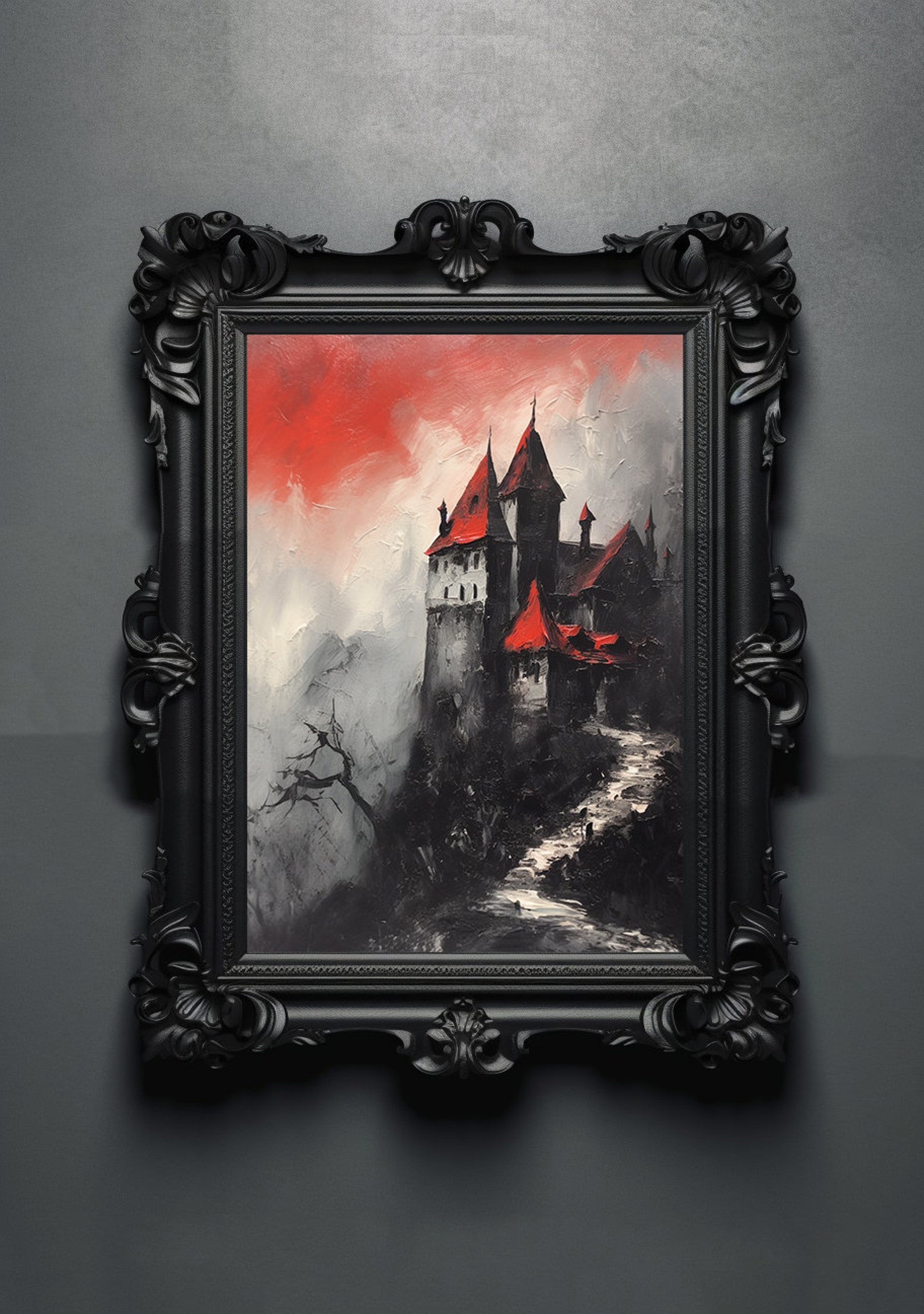 Red Black. Gothic Prints. Oil Painting. Dracula's Castle Poster ...