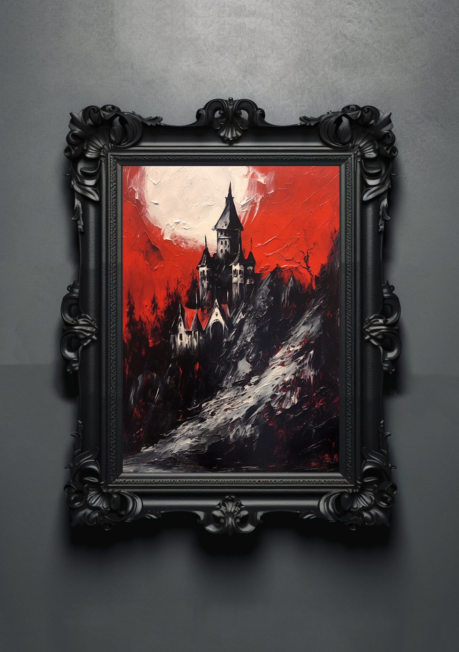 Red Black. Gothic Prints. Oil Painting. Dracula's Castle Poster ...
