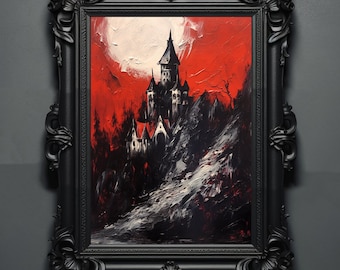 Red Black. Gothic Prints. Oil Painting. Dracula's Castle Poster ...