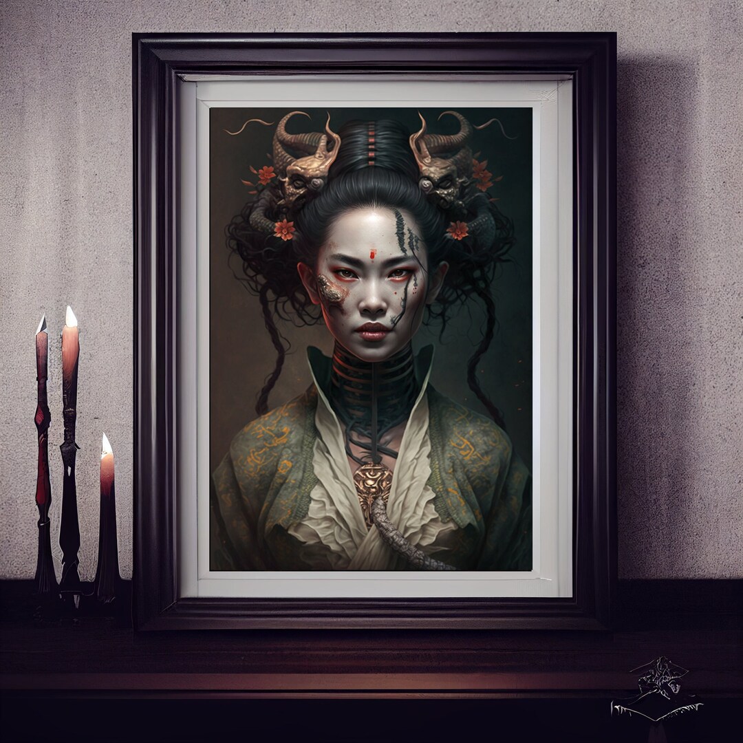 Geisha Art Print, Demonic Geisha Art Print Poster in Renaissance Style ...