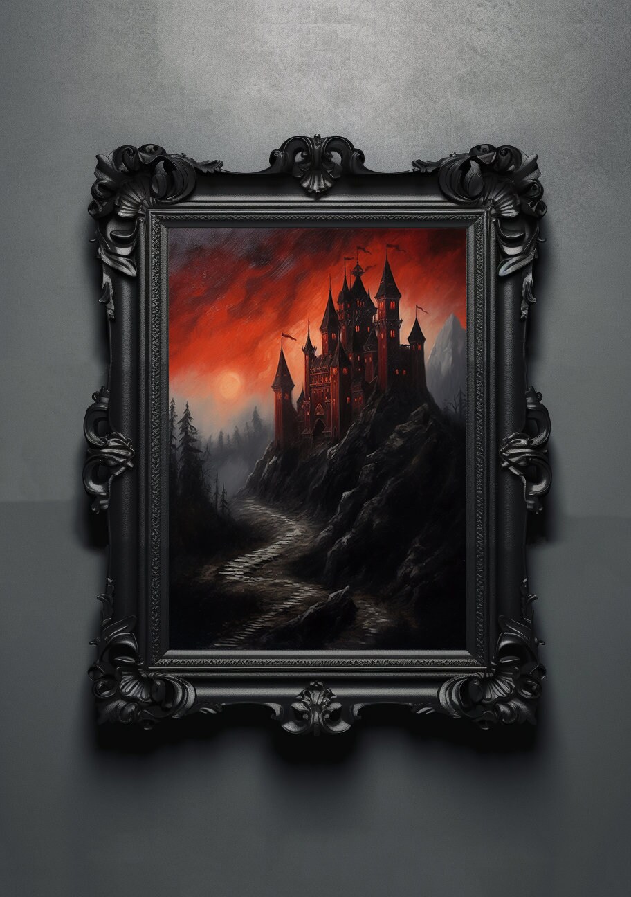 Red Black. Gothic Prints. Oil Painting. Dracula's Castle Poster ...