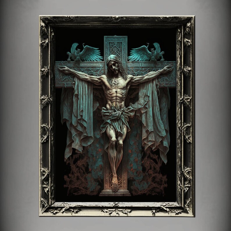 Crucifixion Art Print, Jesus Christ Crucifixion Print Poster Renaissance, Lovecraft Inspired ...