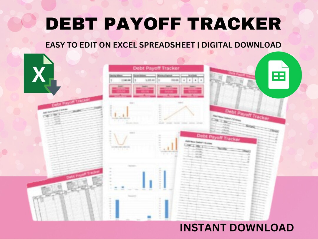 Debt Payoff Tracker Pink Debt Snowball for Excel Google Sheets ...