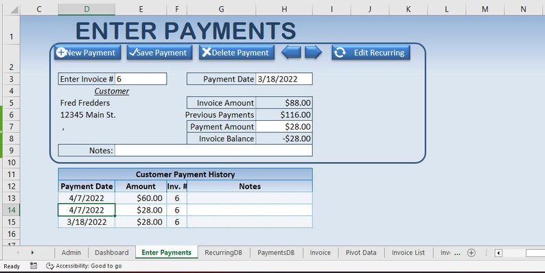 Accounts Receivable Manager Excel Template | Invoice & Payment Tracker ...