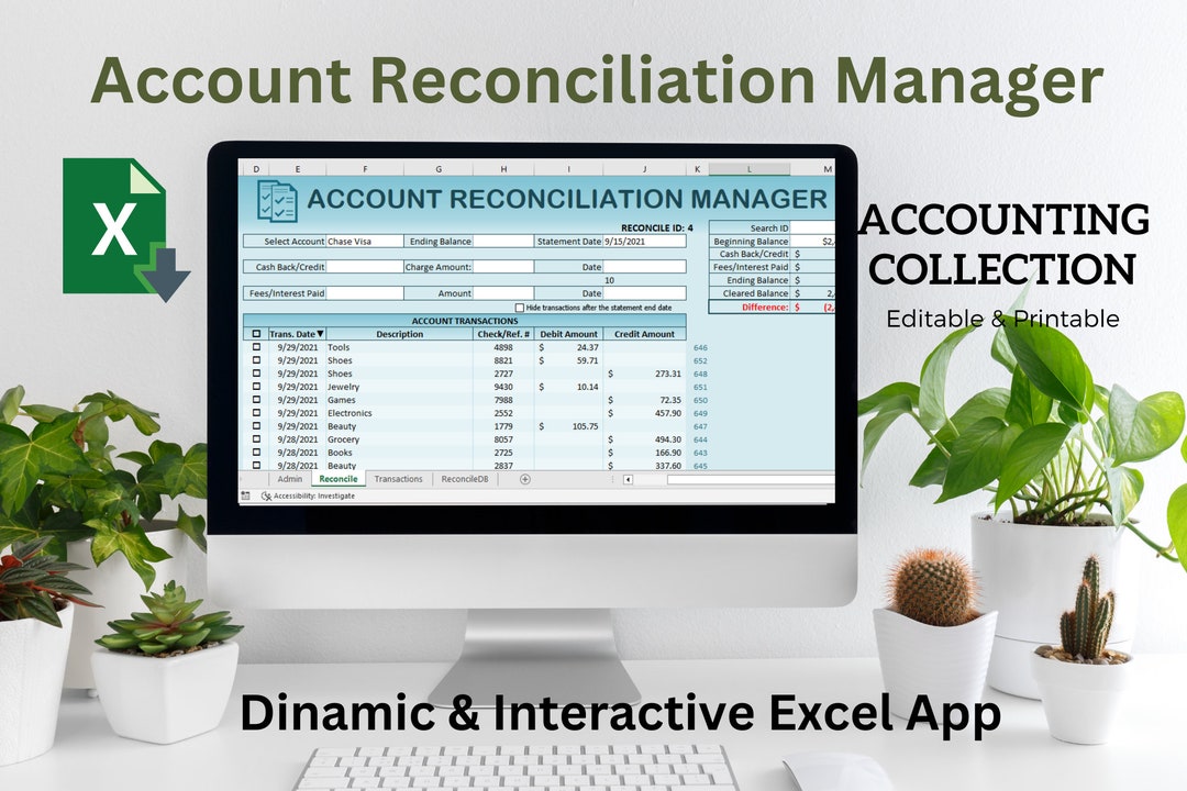 Account Reconciliation Manager: Excel Template & Google Sheets - Etsy