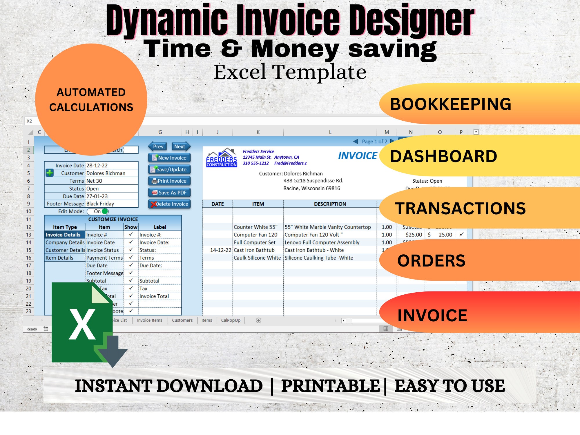 Dynamic Invoice Designer | Excel App | Instant Download - Etsy