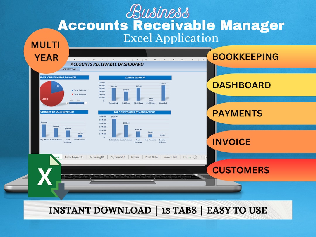 Accounts Receivable Manager Excel Template | Invoice & Payment Tracker ...