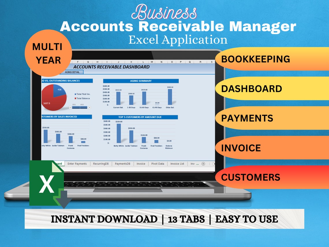 Accounts Receivable Manager Excel Template | Invoice & Payment Tracker ...