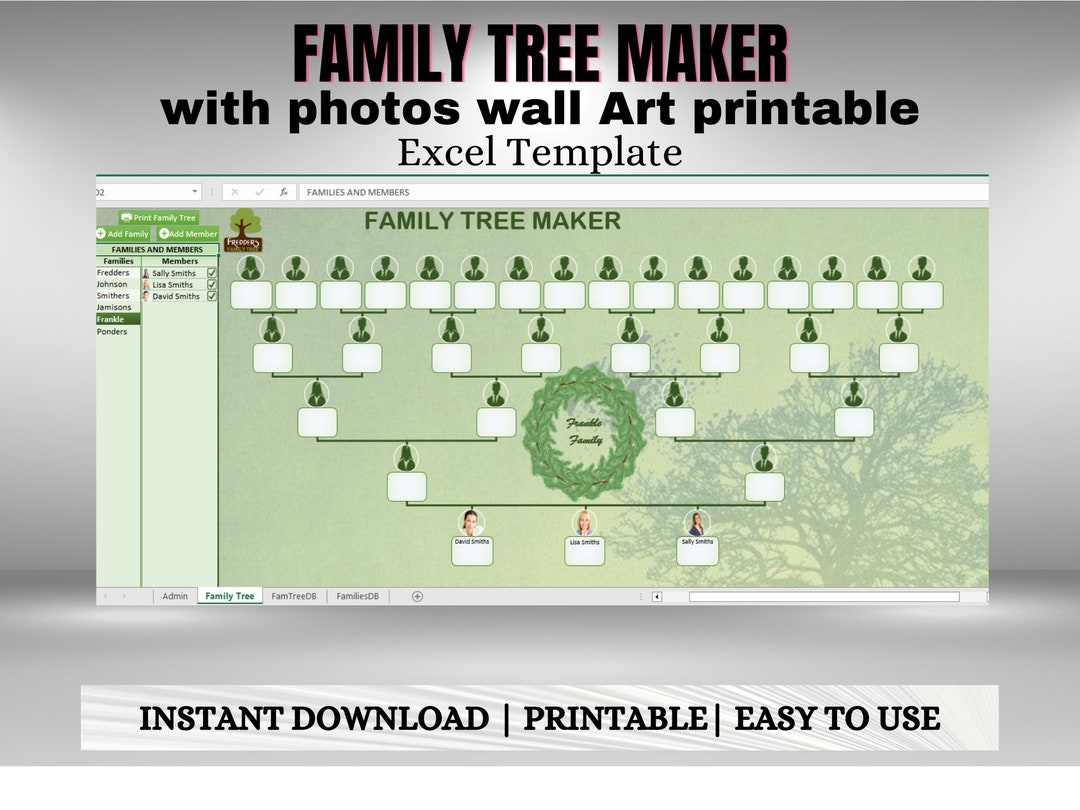 Family Tree Maker: Photo Ancestry Chart, Excel Template (printable) - Etsy