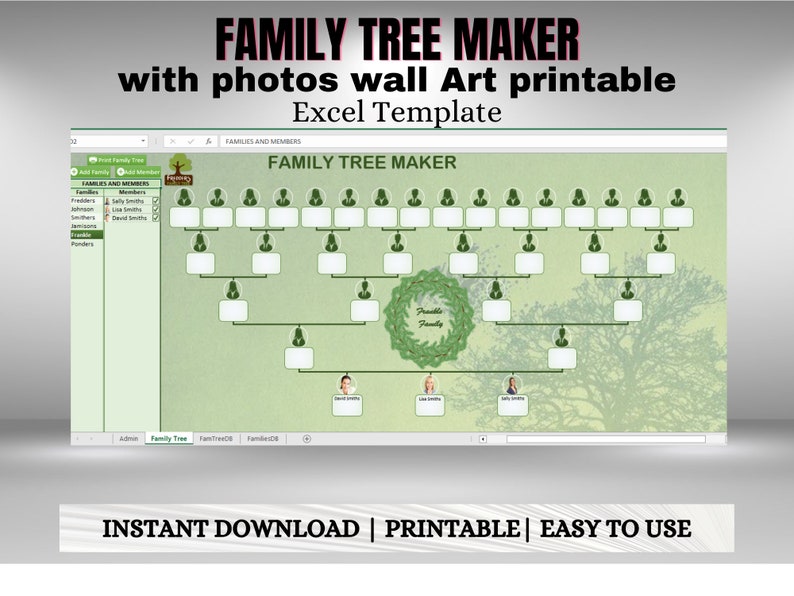 Family Tree Maker: Photo Ancestry Chart, Excel Template (printable) - Etsy