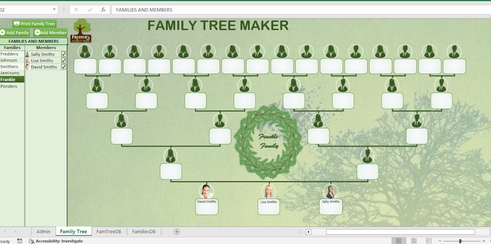 Family Tree Maker With Photos | Professional Worksheet | Excel Template ...