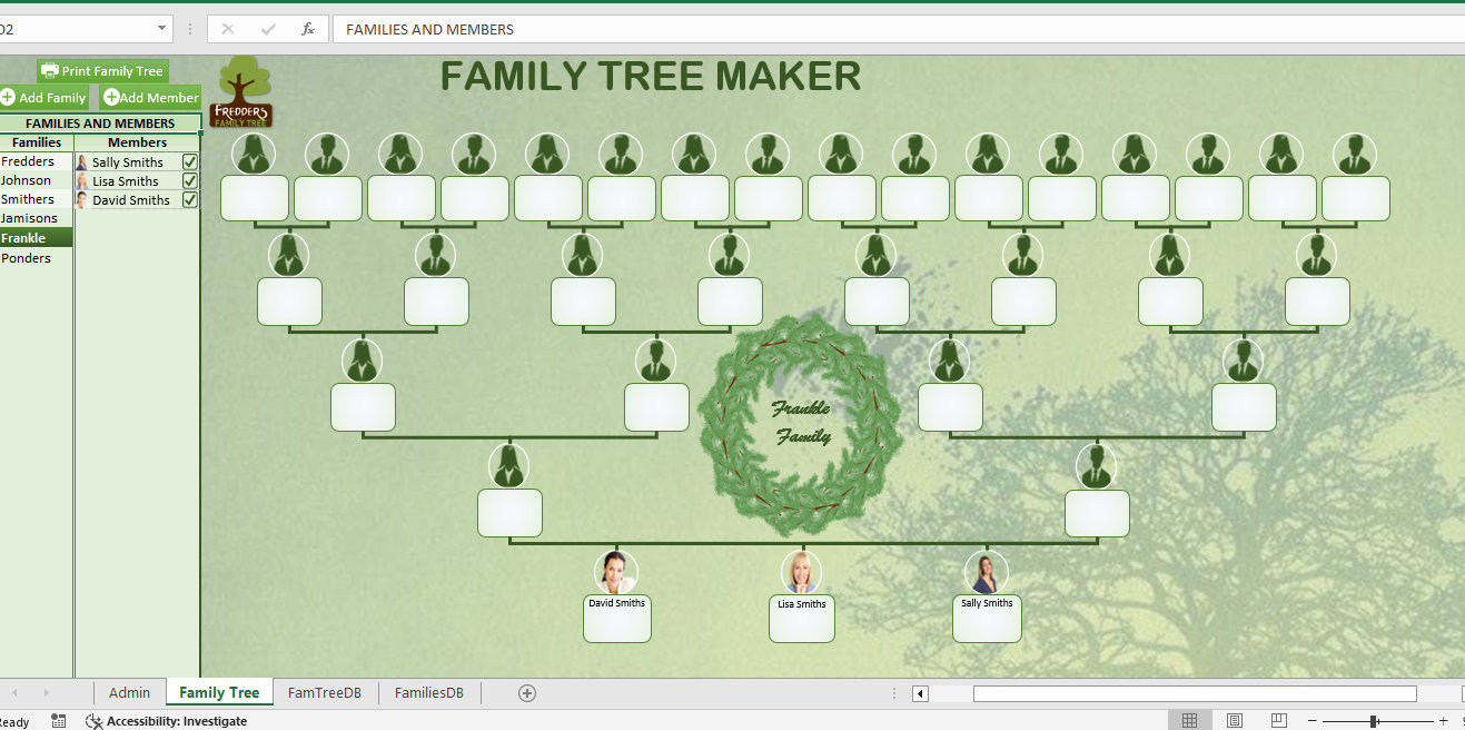 Family Tree Maker: Photo Ancestry Chart, Excel Template (printable) - Etsy