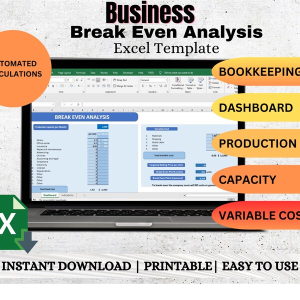 Excel Break Even - Etsy