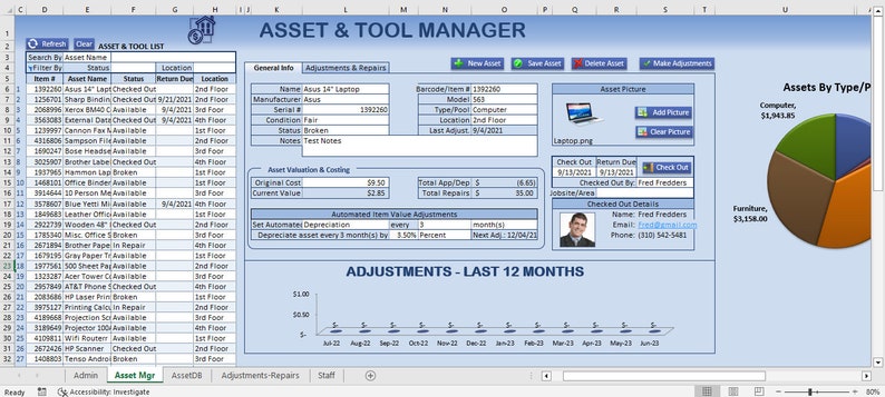 Asset & Tool Manager: Excel Inventory Tracker (digital Planner) - Etsy