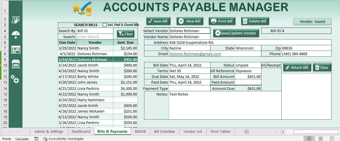 Accounts Payable Manager: Excel Application With Invoice Tracker - Etsy