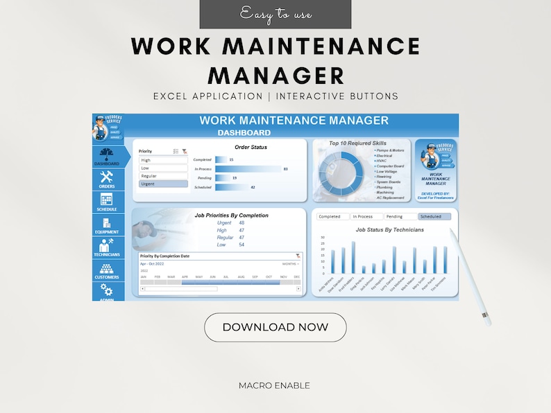 Work Maintenance Manager: Editable Excel Application (instant Download ...