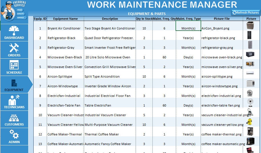 Work Maintenance Manager: Editable Excel Application (instant Download ...
