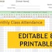 Monthly Class Attendance Tracking | Excel Template| Google Sheets ...