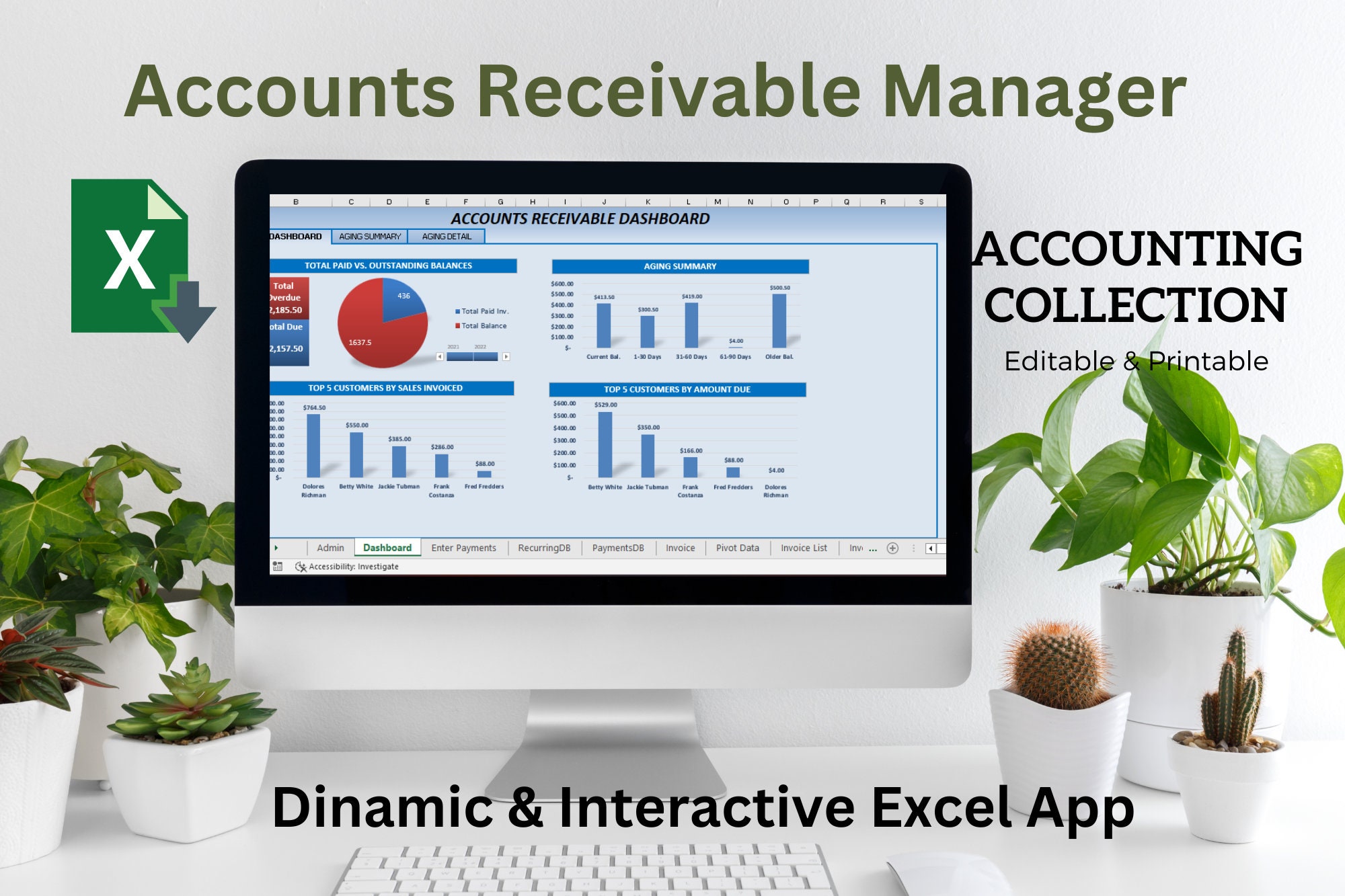 Accounts Receivable Manager Excel Template | Invoice & Payment Tracker ...