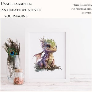 Watercolor Baby Dragon Clipart, Fairy Tale Clipart Bundle, Beautiful ...