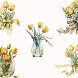 Yellow Tulips Clipart, Spring Wedding Flowers Clipart Bundle ...