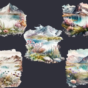 Mountains Landscape Clipart, Spring Landscape Bundle Clipart, Mountains ...