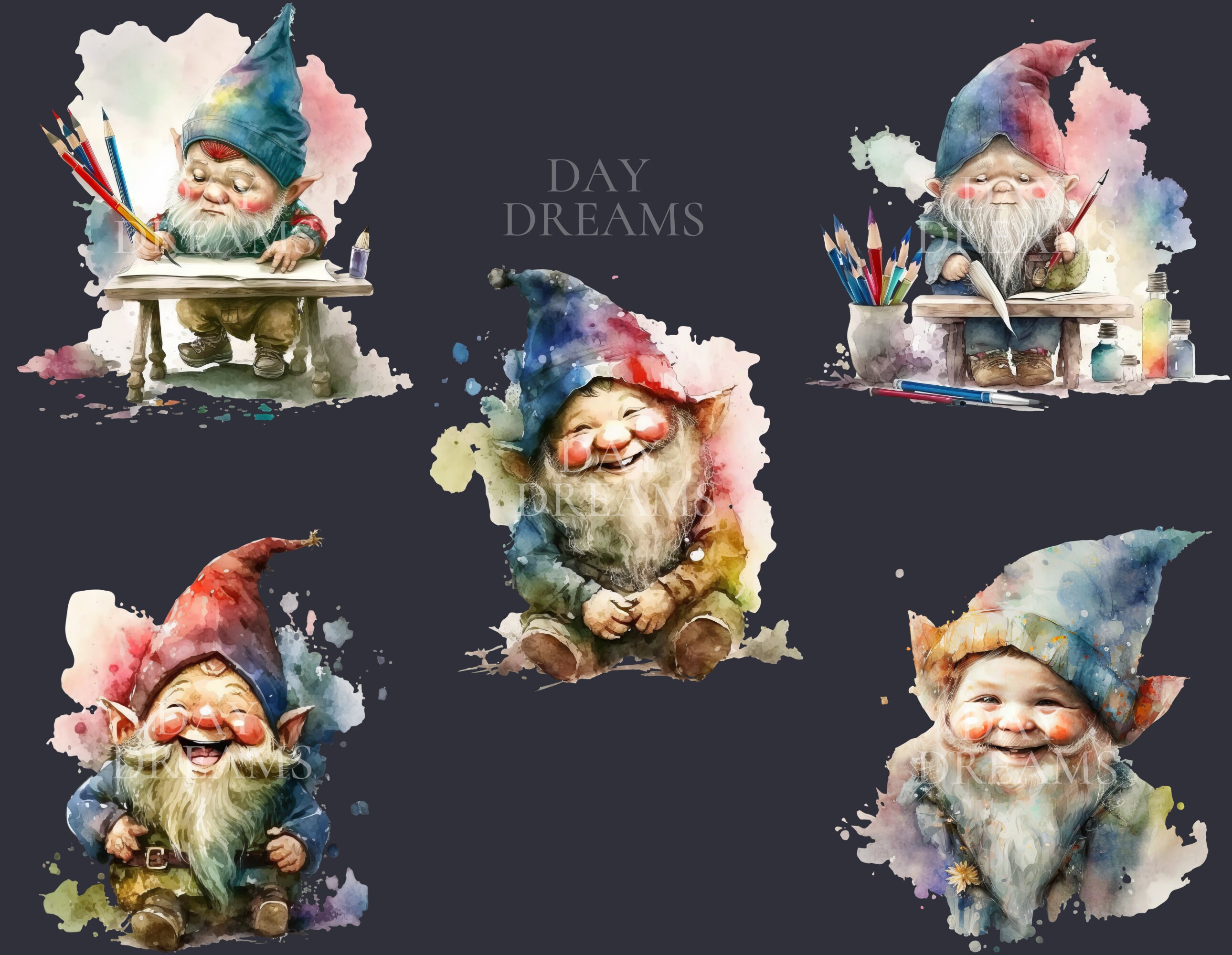 Watercolor Sweet Gnome Clipart, Cute Little Gnome Clipart Bundle, Tiny ...