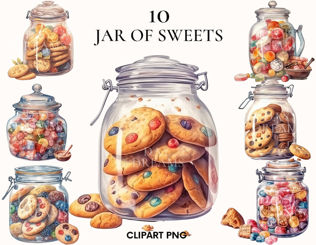 Watercolor Jar of Sweets Clipart, Candy Jar Clipart Bundle, Cute Cookie ...