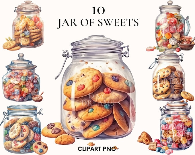 Watercolor Cookie Jar Clip Art - Candy Jar & Cookie Jar Cute - PNG ...