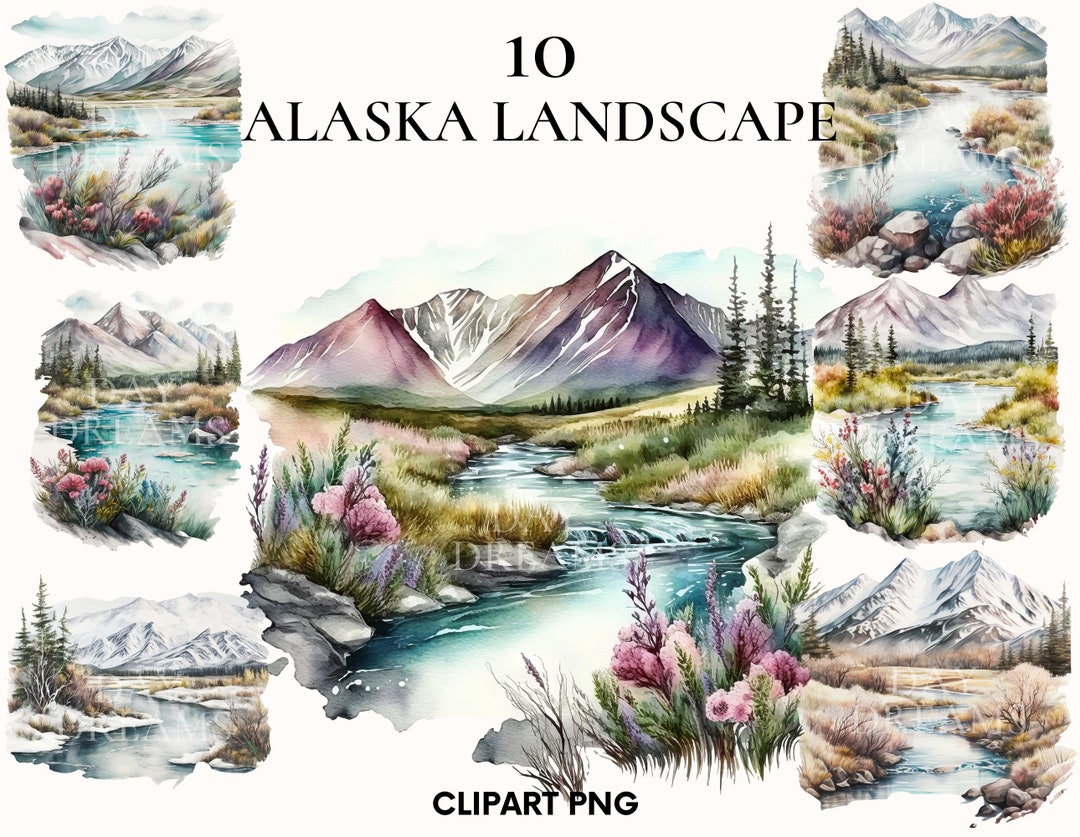 Alaska Landscape Clipart, Spring Beautiful Landscape Bundle, Summer ...