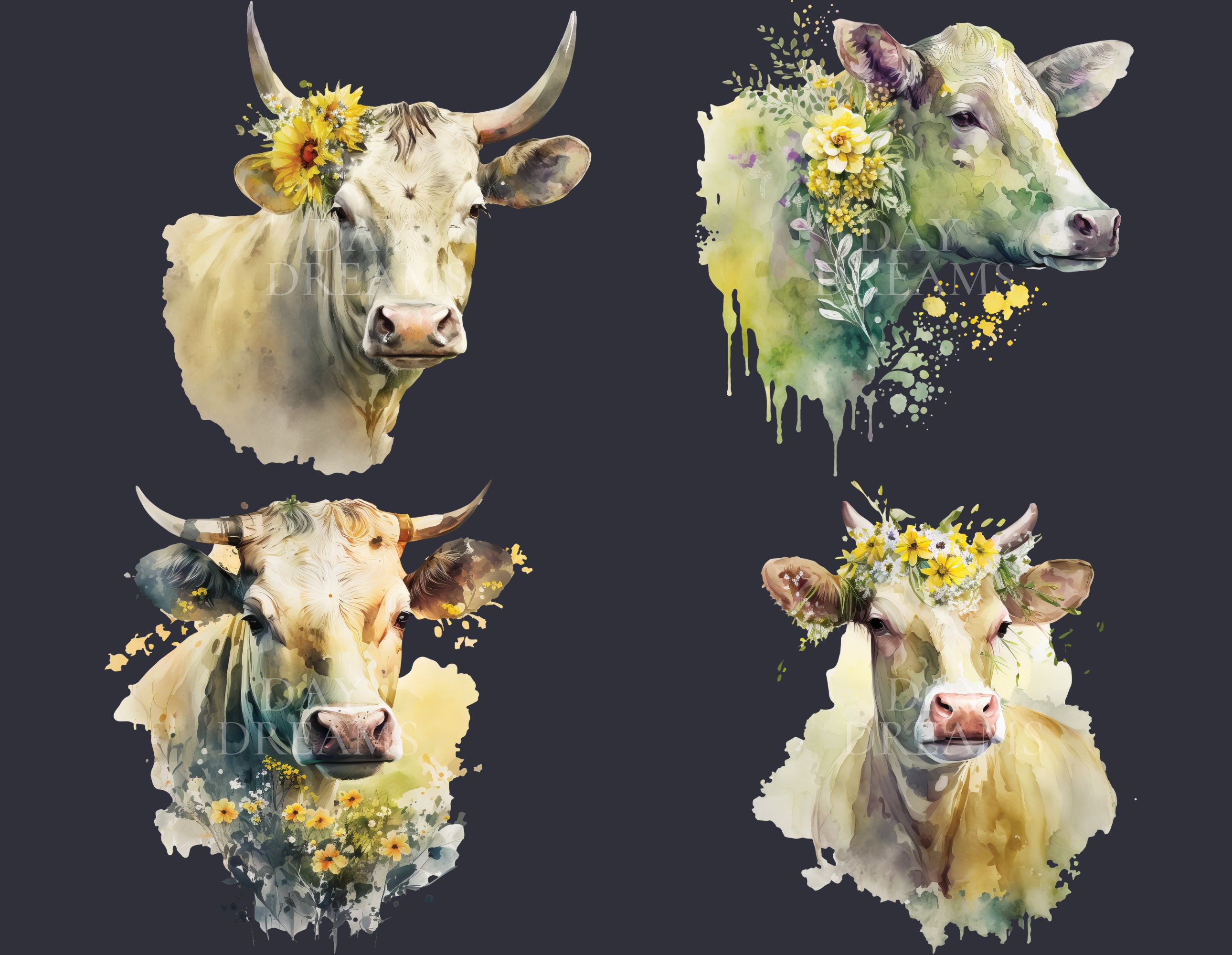 Watercolor Cow Clipart Farm Life Clipart Happy Cow in - Etsy