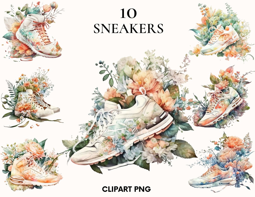 Watercolor Sneakers Clipart, Flowers Sneakers Png, Flowers Clipart ...