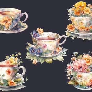 Watercolor Tea Cup Clipart, Tea Party Clipart Bundle, Cute Japanese Tea ...
