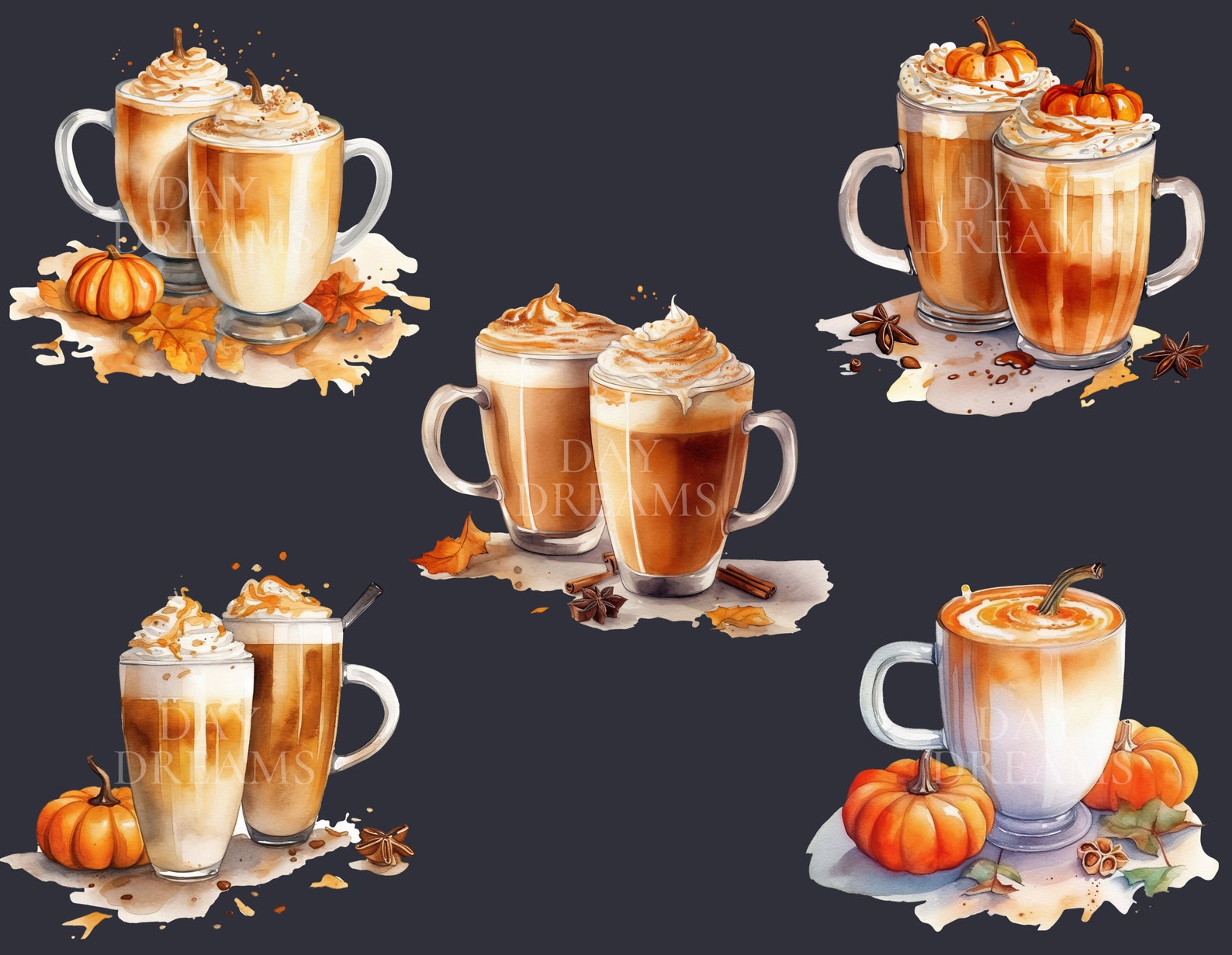 Watercolor Pumpkin Spice Coffee Clipart, Autumn Clipart Bundle, Coffee ...
