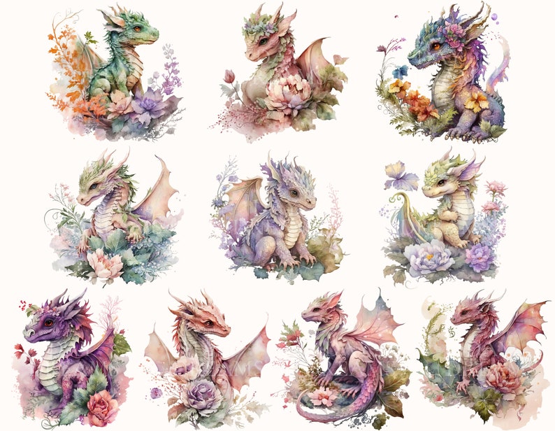 Watercolor Baby Dragon Clipart Fairy Tale Clipart Bundle - Etsy