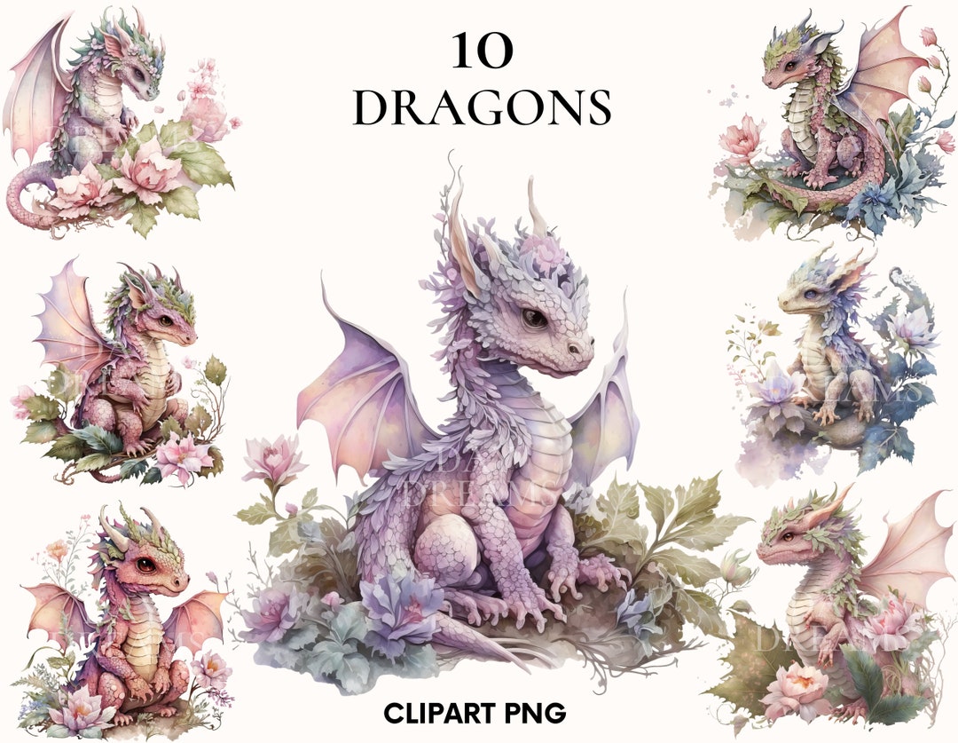 Baby Dragon Clipart, Fairy Tale Clipart Bundle, Beautiful Fantasy ...