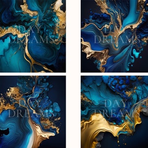 Blue and Turquise Marble Digital Paper, Resin Texture Instant Download ...