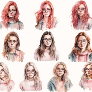 Watercolor Woman Clipart, Gentle Faces Clipart Bundle, Beautiful Girl ...