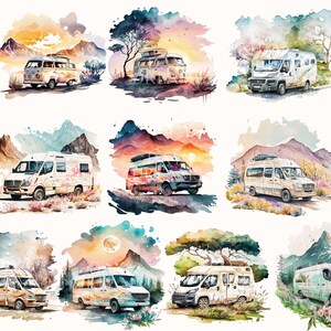 Watercolor Camper Vans Clipart, Camping Clipart, Camper Adventure Van ...