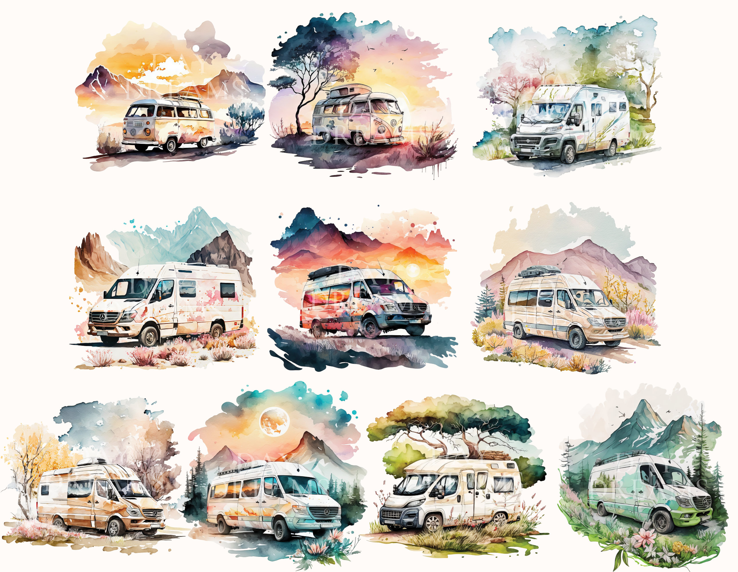 Watercolor Camper Vans Clipart Camping Clipart Camper - Etsy UK