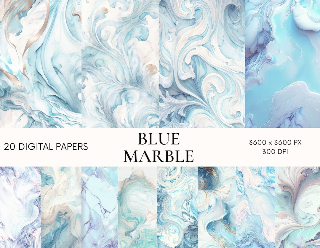 Blue Marble Digital Paper, Pastel Marble Texture Instant Download for ...