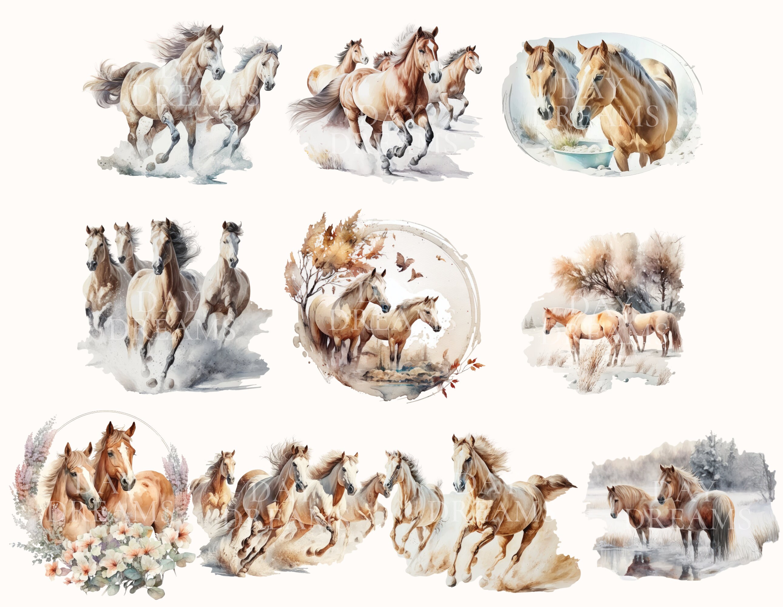 Watercolor Horse Clipart Wild Horses on the Beach Clipart - Etsy Australia