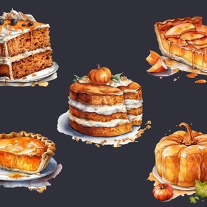 Pumpkin Pie Clipart, Food Clipart Bundle, Cake Clipart, Watercolor Cake ...
